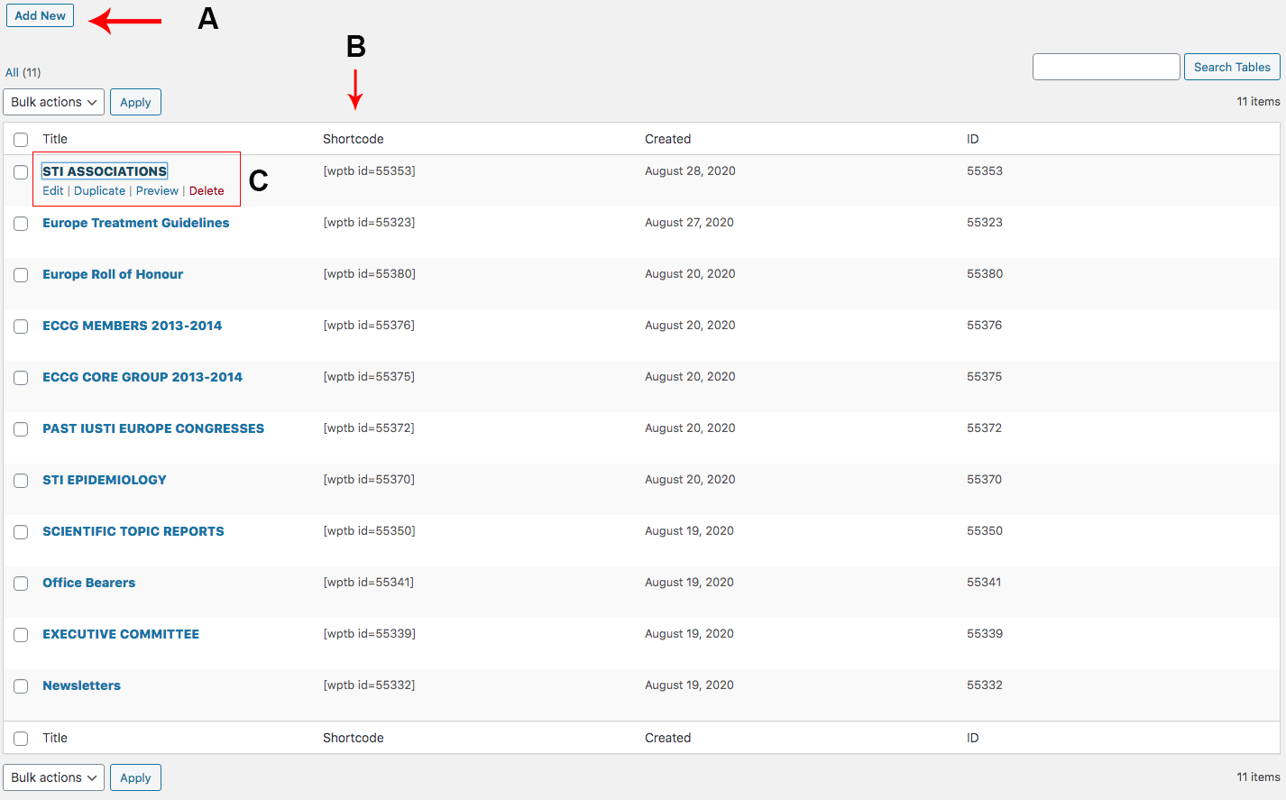 Editing Tables Lesson from Table Builder – IUSTI